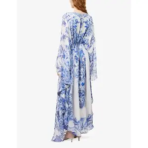 Camilla Porcelain Print V-neck Silk Kaftan