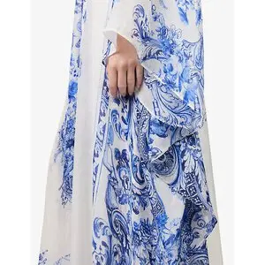 Camilla Porcelain Print V-neck Silk Kaftan