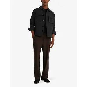 REISS Divide Patch-pocket Button-up Stretch-woven Overshirt - Black