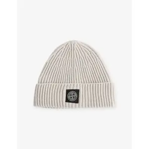 Stone Island Logo-patch Ribbed Wool Beanie Hat - Medium Beige