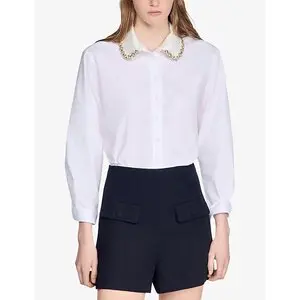 Sandro Embellished Collar Cotton Shirt
