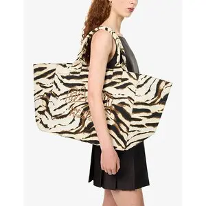 GANNI Zebra Print Xxl Cotton Shopper Tote Bag