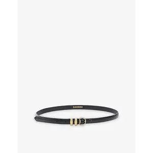 Sandro Branded-buckle Mock-croc Leather Belt - Black
