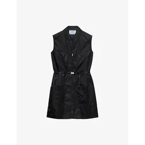 Prada Re-nylon Belted Woven Mini Dress - Black