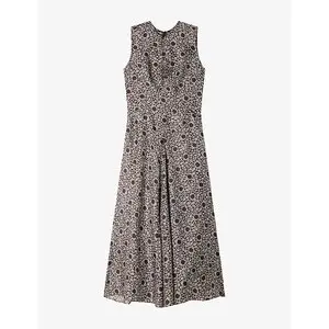 Sandro Sleeveless Daisy Print Woven Maxi Dress - Brown