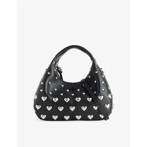 GANNI Mini Heart Leather Hobo Bag - Black