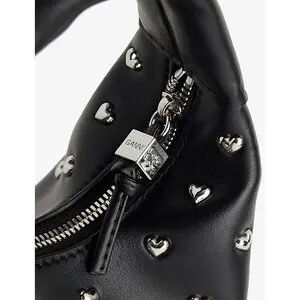 GANNI Mini Heart Leather Hobo Bag - Black