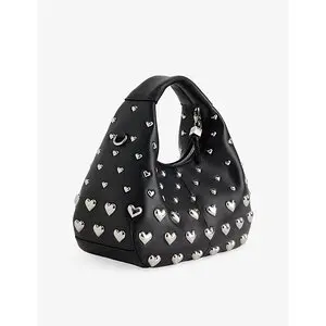 GANNI Mini Heart Leather Hobo Bag - Black