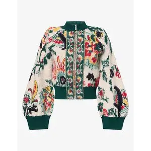 Sacai Floral-pattern Jacquard Knitted Wool Blouson Jacket - Ivory