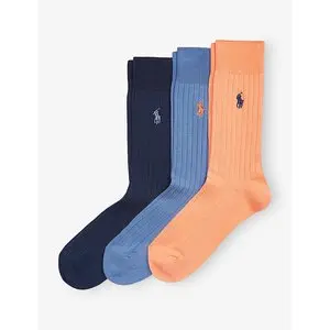 Polo Ralph Lauren Pack Of Three Crew Socks - Orange/blue/navy