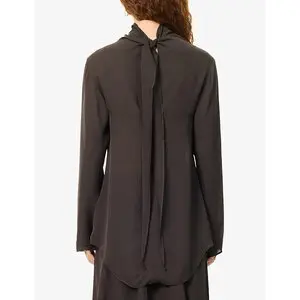 RUOHAN High-neck Silk Top With Ribbon Detail