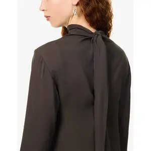 RUOHAN High-neck Silk Top With Ribbon Detail