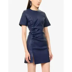 Rabanne Button-embellished Leather Mini Dress - Midnight Blue