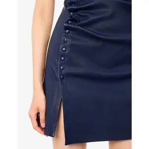 Rabanne Button-embellished Leather Mini Dress - Midnight Blue