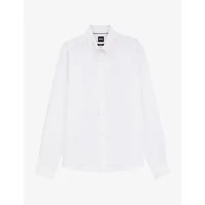 BOSS Brand-embroidered Long-sleeved Linen Shirt