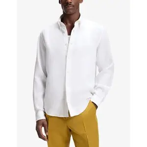 BOSS Brand-embroidered Long-sleeved Linen Shirt