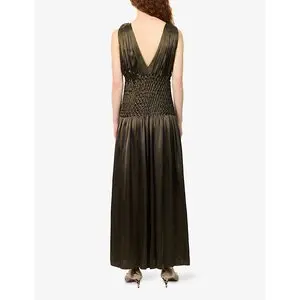 Khaite Smocked-waist Silk Maxi Dress - Dark Olive