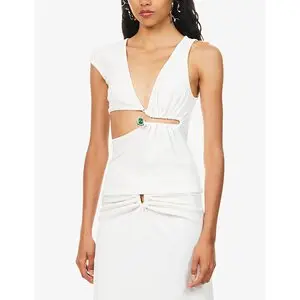 Christopher Esber Droplet Crystal Ruched Stretch-jersey Tank Top