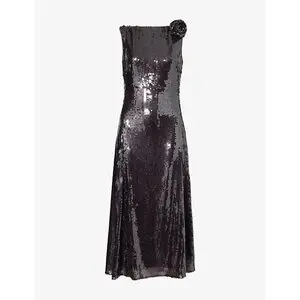 ROTATE BY BIRGER CHRISTENSEN Floral-embellished Square-neck Sequin Maxi Dress