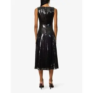 ROTATE BY BIRGER CHRISTENSEN Floral-embellished Square-neck Sequin Maxi Dress