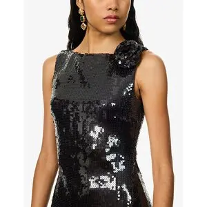 ROTATE BY BIRGER CHRISTENSEN Floral-embellished Square-neck Sequin Maxi Dress