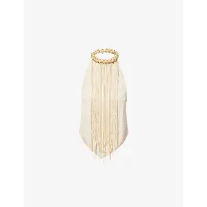 REBIRTH Fringed Bead-embellished Woven High Neck Top