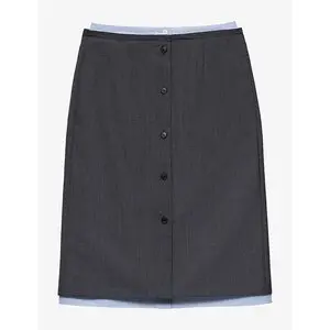 Prada Light Mohair And Chambray Midi Skirt - Grey