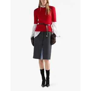 Prada Light Mohair And Chambray Midi Skirt
