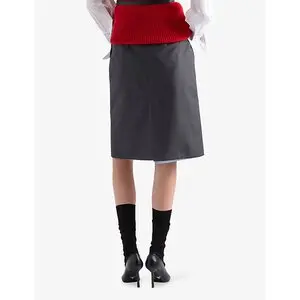 Prada Light Mohair And Chambray Midi Skirt