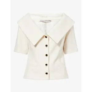 Alessandra Rich Off-shoulder Tweed Bouclé Cotton Jacket - Ivory