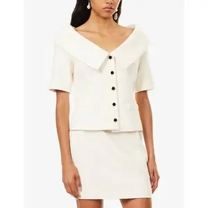 Alessandra Rich Off-shoulder Tweed Bouclé Cotton Jacket