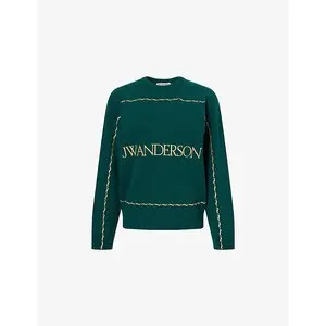 JW Anderson Logo-embroidered Round-neck Wool Jumper - Pine