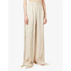 REBIRTH Fringed Straight-leg Woven Trousers