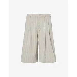 Our Legacy Split Wide-leg Cotton And Linen-blend Shorts - Multi