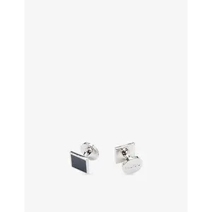 Hugo Square Branded Metal And Enamel Cufflinks - Navy