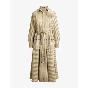 Polo Ralph Lauren Striped Cotton Shirt Midi Dress - Tan