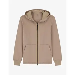 Boggi Milano Hooded Zip-up Stretch Cotton-blend Sweatshirt - Camel