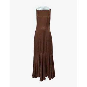 SIEDRES Manon Draped-back Jacquard Satin Maxi Dress - Blue/brown