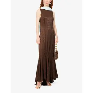 SIEDRES Manon Draped-back Jacquard Satin Maxi Dress