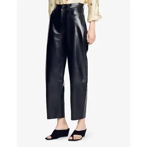 Sandro Barrel-leg High-rise Leather Trousers
