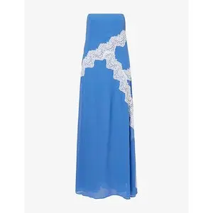 Christopher Esber Strapless Lace Trim Silk Maxi Dress - Azurite