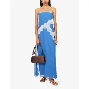 Christopher Esber Strapless Lace Trim Silk Maxi Dress