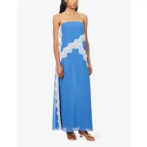Christopher Esber Strapless Lace Trim Silk Maxi Dress