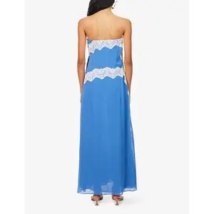 Christopher Esber Strapless Lace Trim Silk Maxi Dress