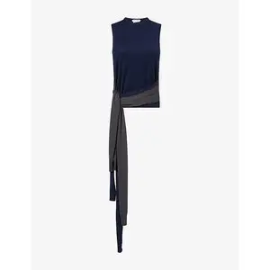 JW Anderson JW Anderson Waist-Tie Cotton And Wool Blend Tank Top Navy