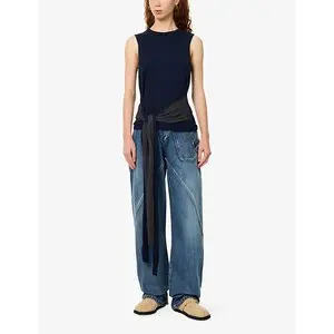 JW Anderson Waist-tie Cotton And Wool Blend Tank Top - Navy