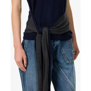 JW Anderson Waist-tie Cotton And Wool Blend Tank Top - Navy