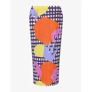 Issey Miyake Graphic Print Pleated Midi Skirt - Tomato