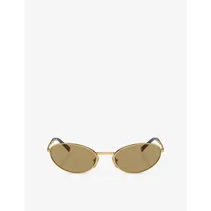Prada Oval Frame Metal Sunglasses - Gold