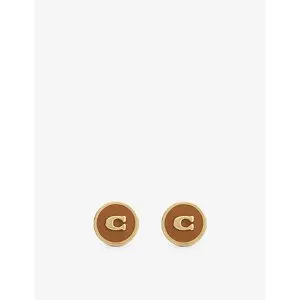 COACH Signature C Coin Enamel And Gold-plated Brass Stud Earrings - Brown/gold